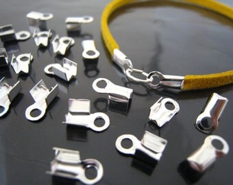 Finding 20 pcs Silver Metal Fold Over Crimp Head Clips for