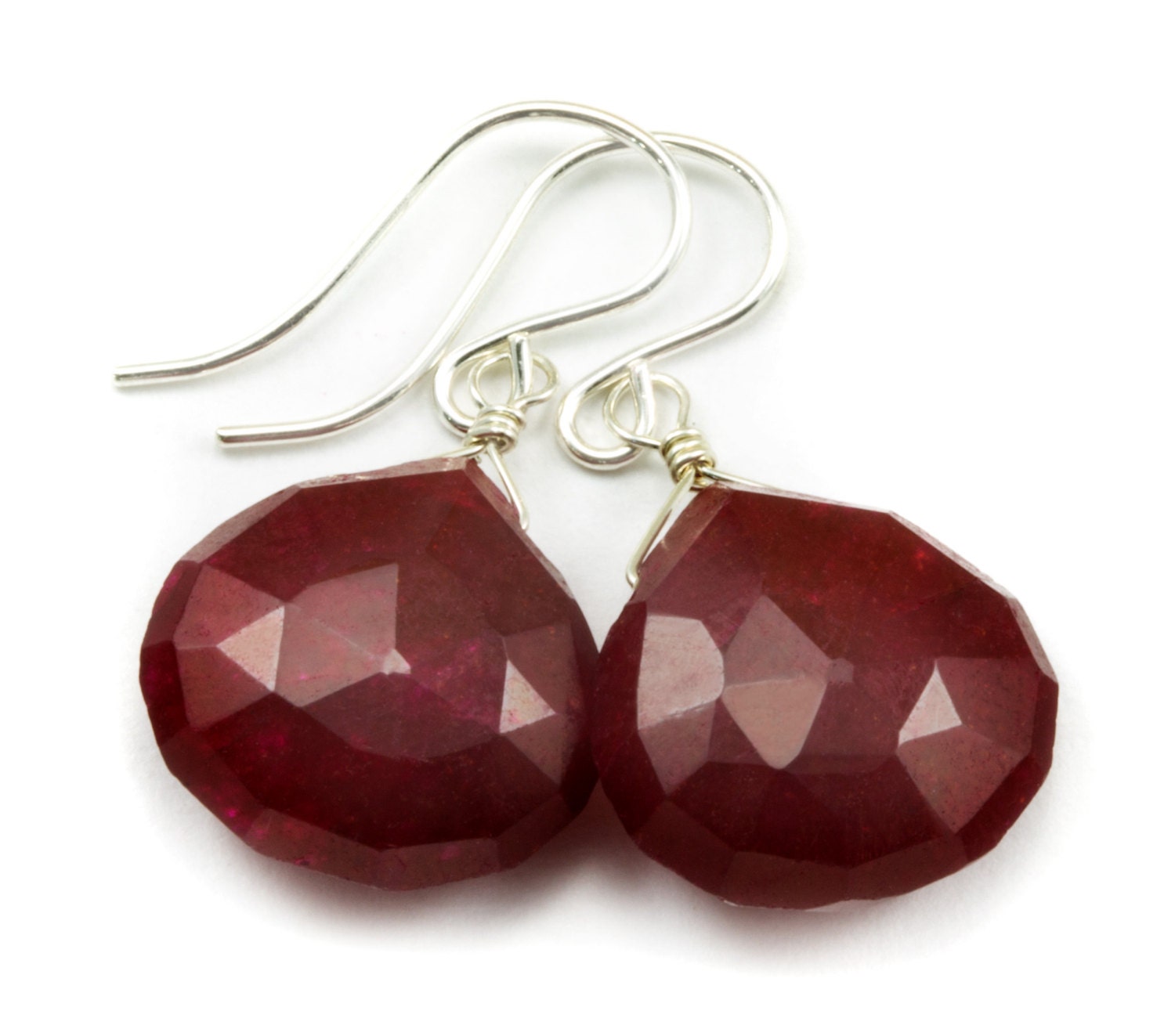 Red Ruby Earrings Heart Shaped Simulated Teardrop Dangle