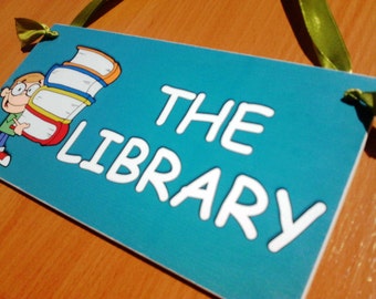 personalized door sign teachers classroom decor -the library sign ...