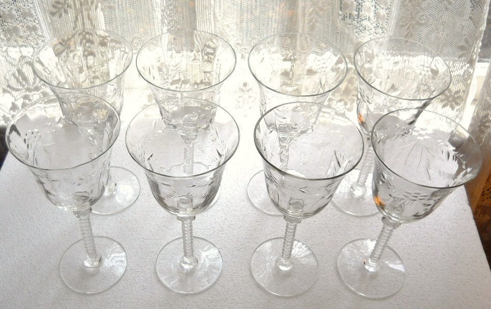 Scarce Set of 8 Vintage 1920s-30s Antique Botanical Etched
