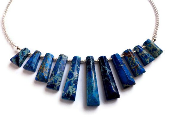 Blue gemstone necklace sea sediment jasper necklace natural