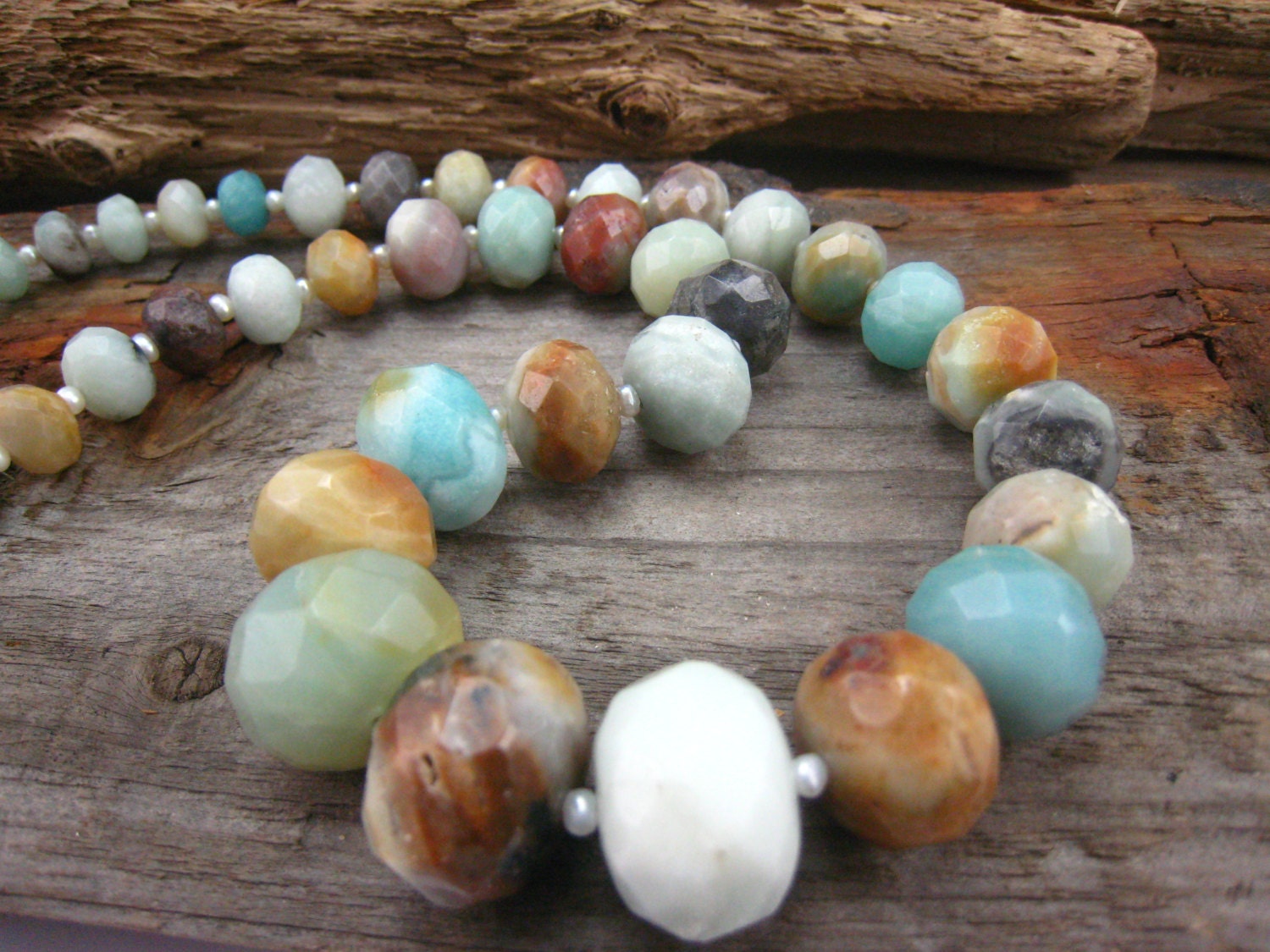 multi color natural amazonite graduated rondell necklace,amazonite ...