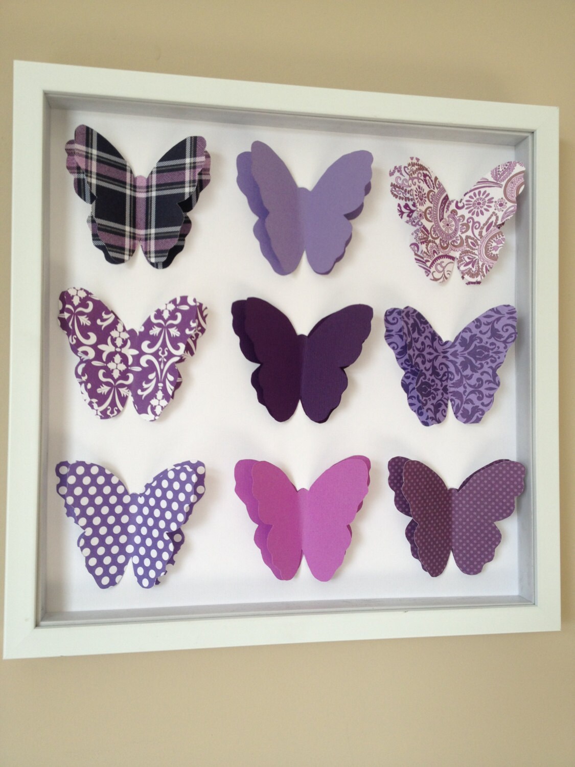 Purple Butterfly 3D Paper Art 12x12 shadow box frame by PaperLine