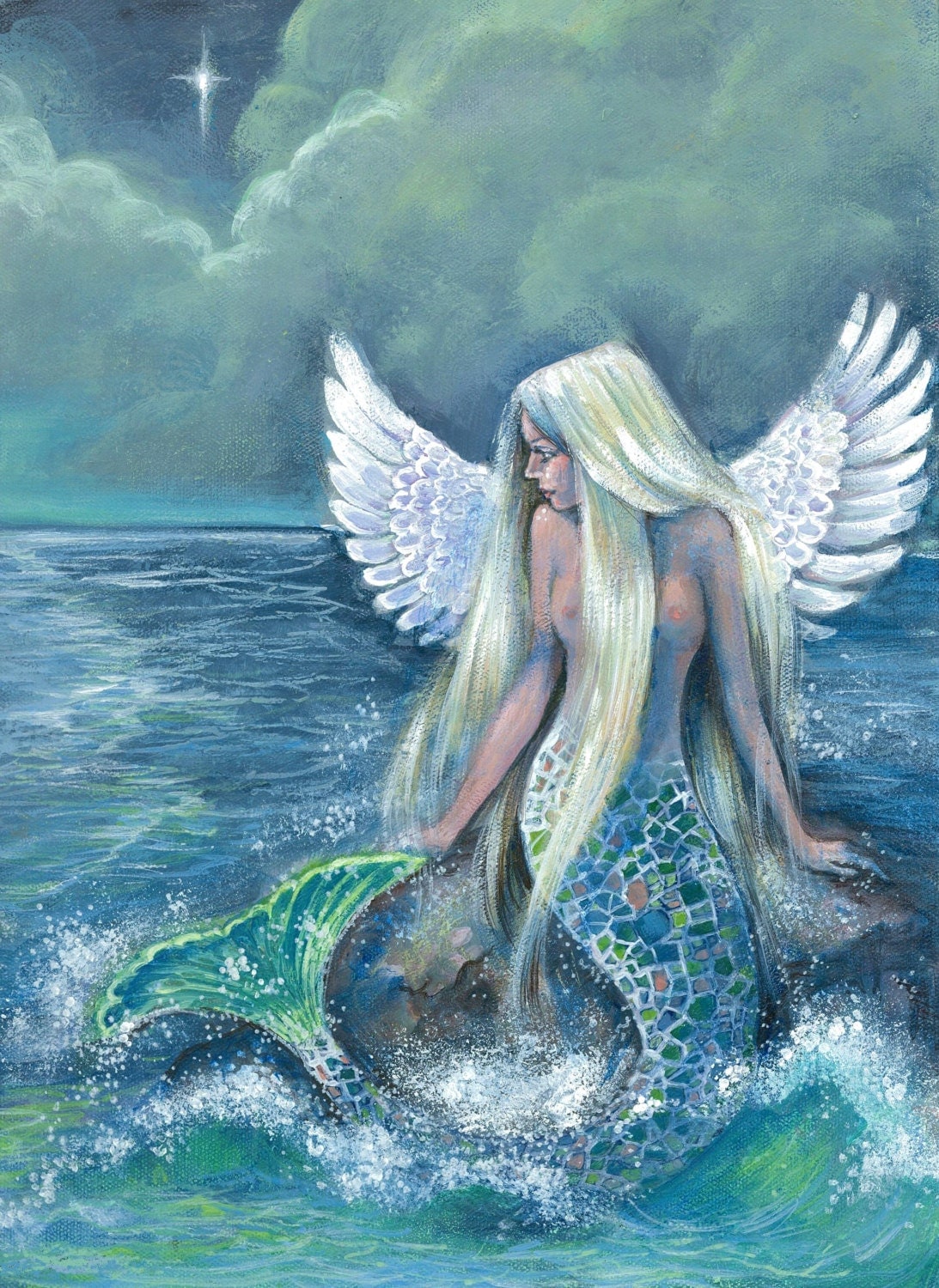 Fine Art Print Virgo mermaid virgin of the sea with angel