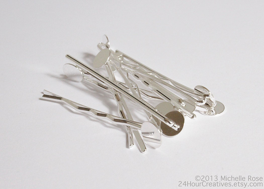 Silver Bobby Pins with Glue Pad Blank Hair Pins Silver