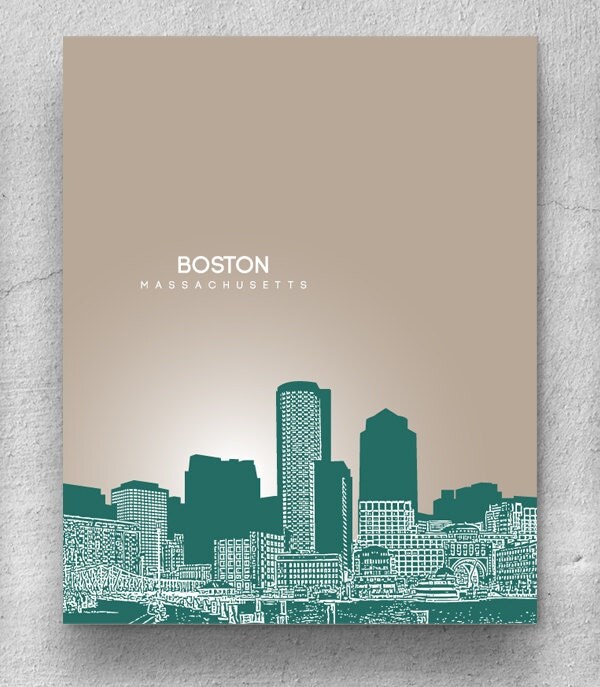 Skyline City Art / Boston Skyline / Home Office Art Poster