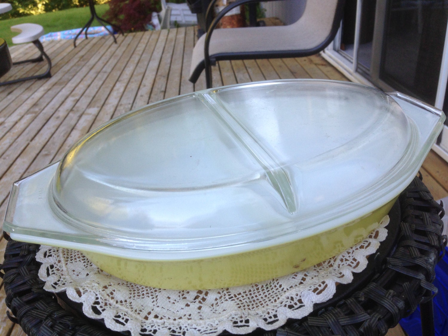 Pyrex Divided Casserole Vegetable Dish 1.5 quart Lemon Yellow serving ...