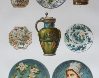 Vintage lithograph of pottery - Strasburg Ware - Persian-Rhodian ...