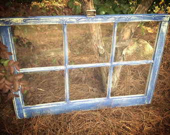 36x24 Vintage distressed Blue 6 pane window