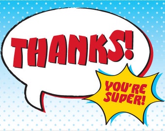 Super Hero Thank You Card, Custom Super Hero Boy Printable Birthday Party