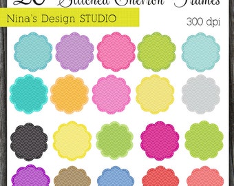 Black scalloped frames clipart square circle oval