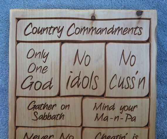 Country Commandments Carved Plaque Solid White Pine