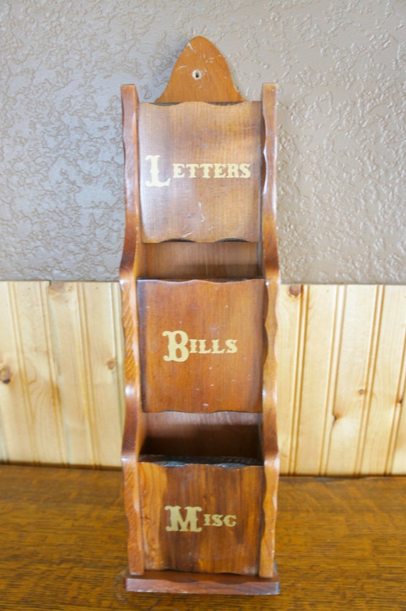 vintage tiered wooden wall hanging with slots for mail by gleaned
