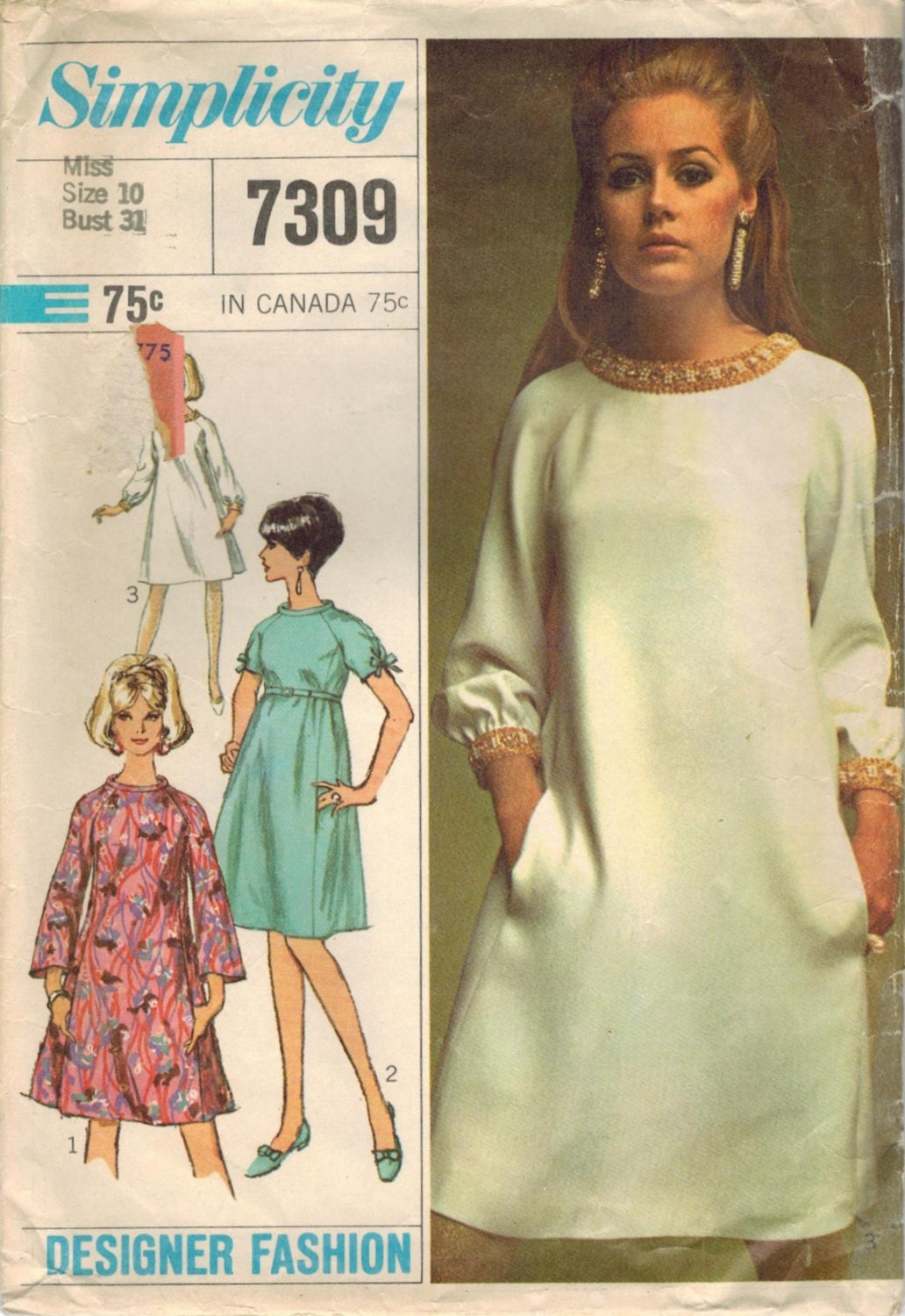 1960s Simplicity 7309 Vintage Sewing Pattern Misses Designer