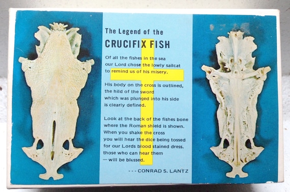 Vintage Crucifix Fish Religious Legend Jesus on Cross