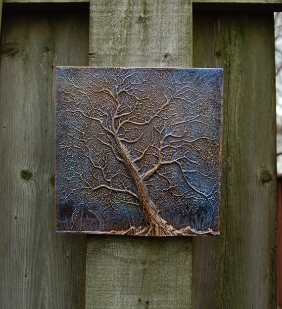 Rustic Tree Wall Art Stormy Sky Tree Sculpture Garden Plaque