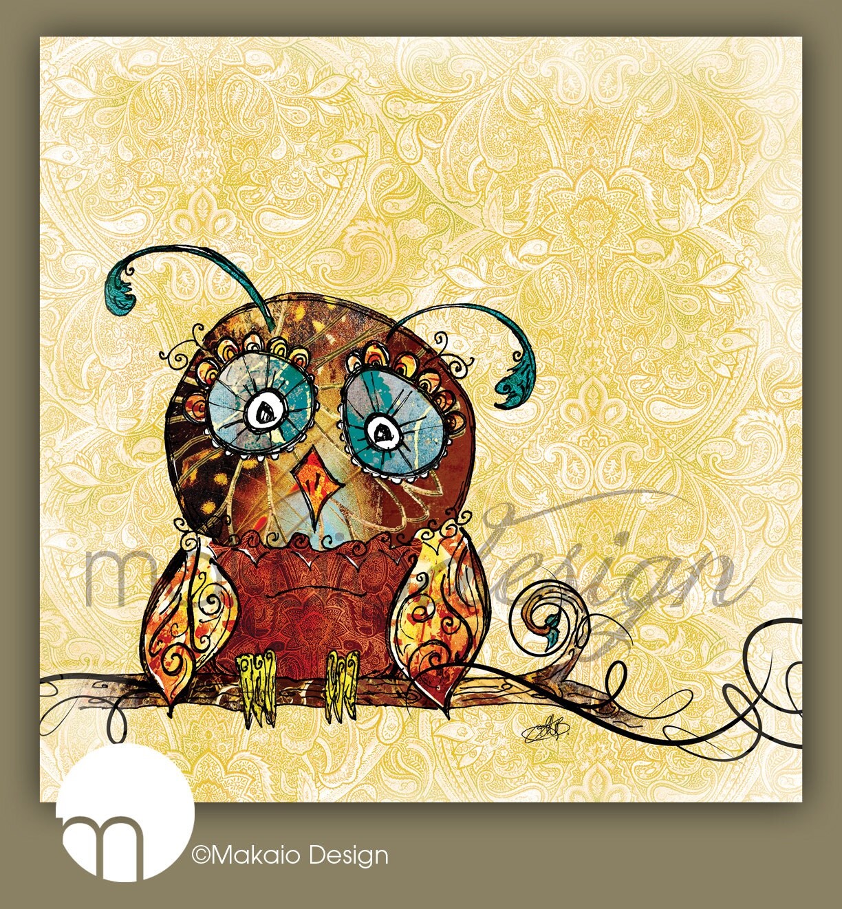 Whimsical Owl Illustration OLLIE Gallery Wrapped