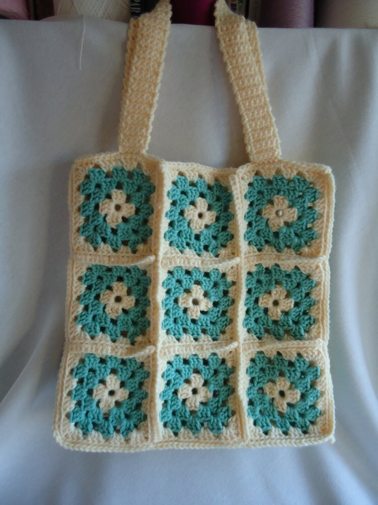 Handmade Crochet Granny Square Tote in Sage and by crafting4fun1