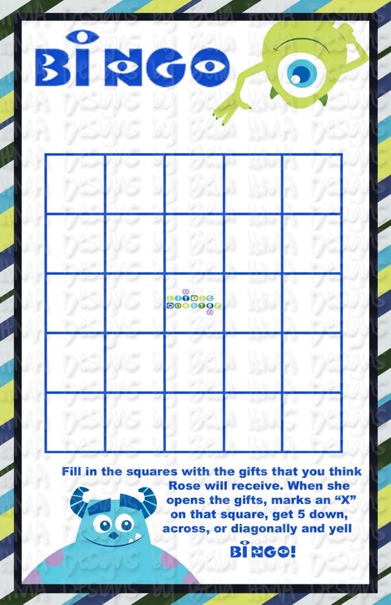 Monsters Inc Baby Shower Bingo