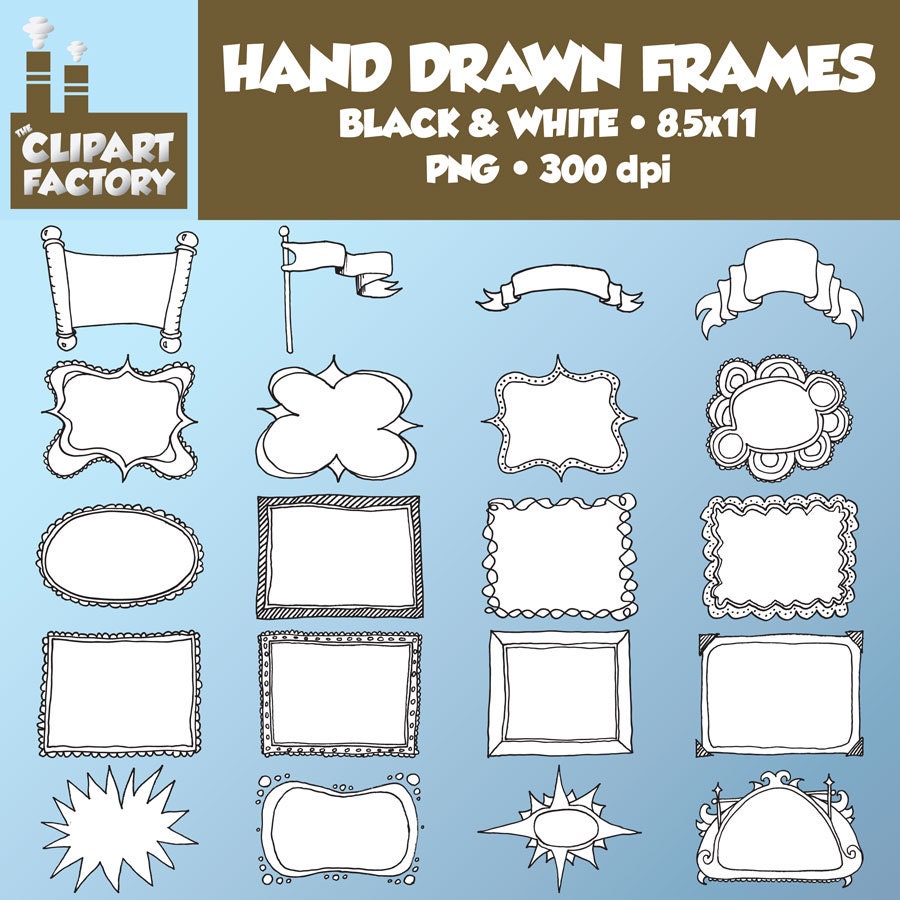 Clip Art: Hand Drawn Frames Borders Headers 20 Fun