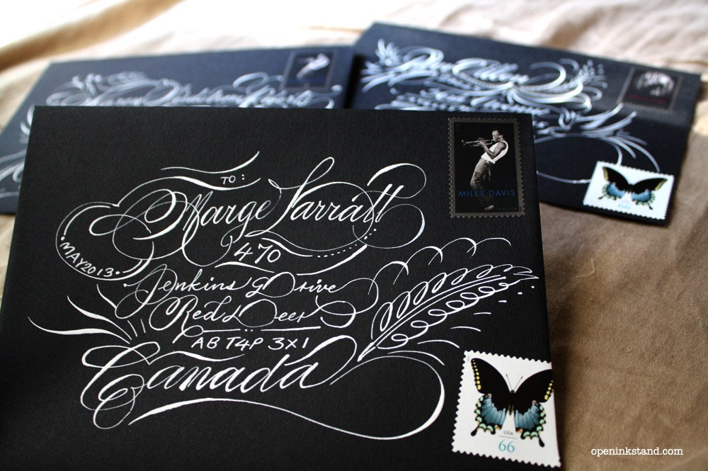 ILLUSTRATED Addressing Calligraphy Envelope Mail Art Whimsy Flourish ...