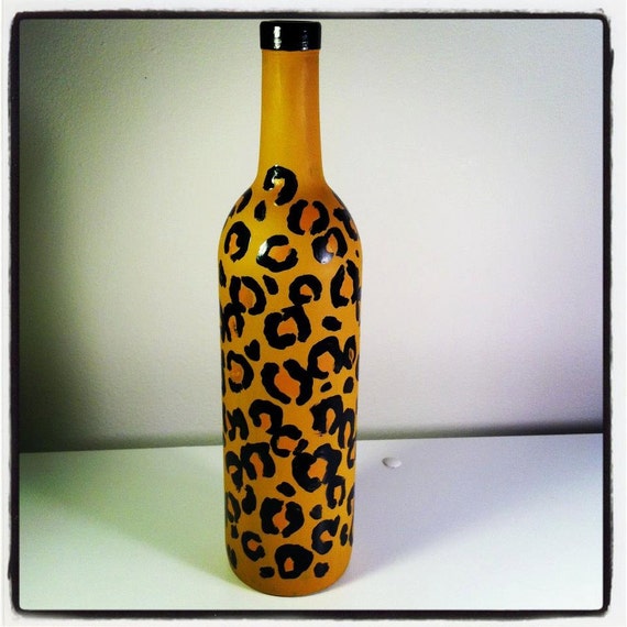 Items similar to Leopard Print painted wine bottle on Etsy