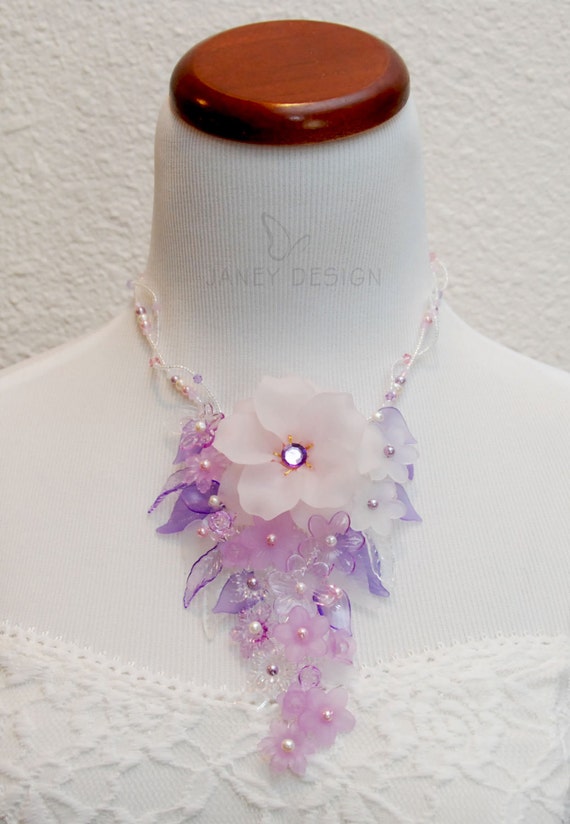 Items Similar To Lucite Flower Statement Bib Necklace On Etsy
