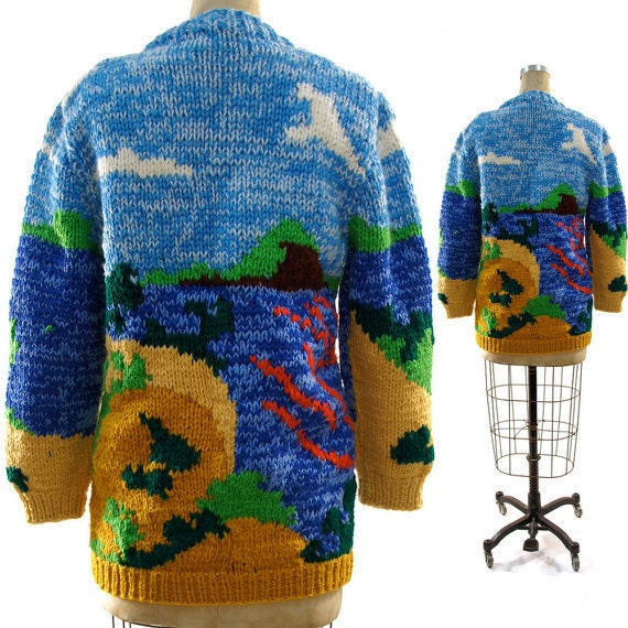 SALE Hand Knit Landscape Sweater in Chunky Wool vintage