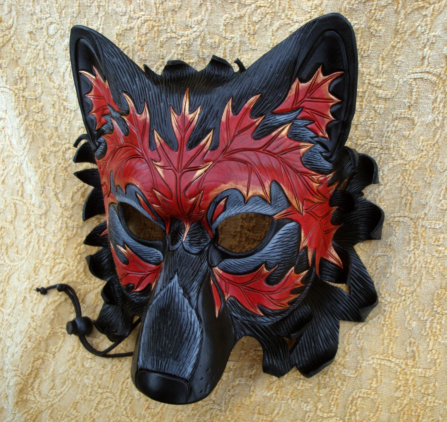 Autumn Leaf Wolf Mask ...original hand made leather wolf mask
