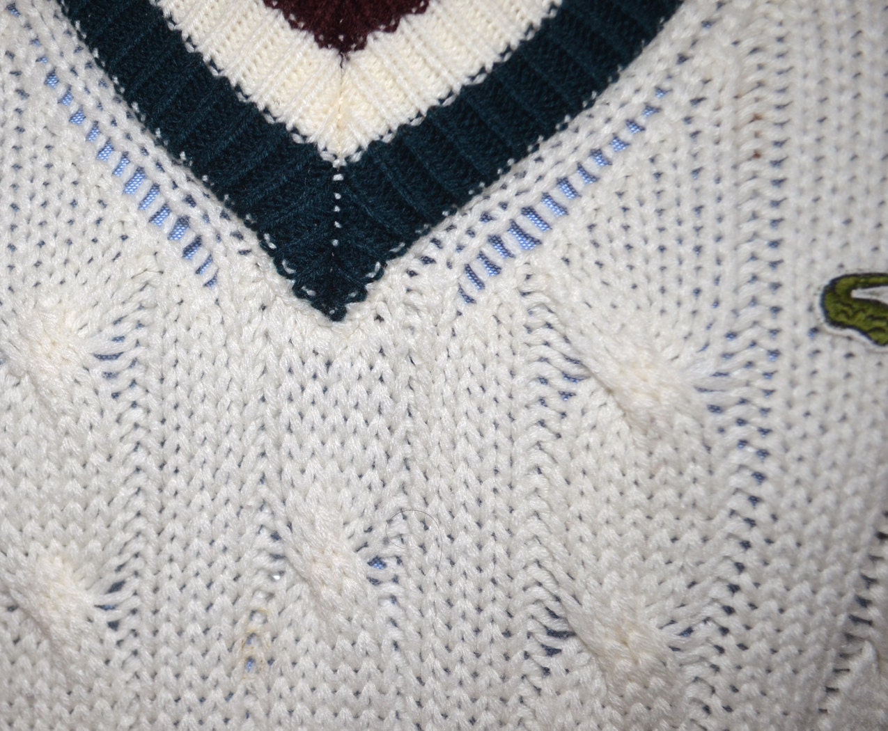 vintage 70s izod LACOSTE sweater v-neck tennis stripes white