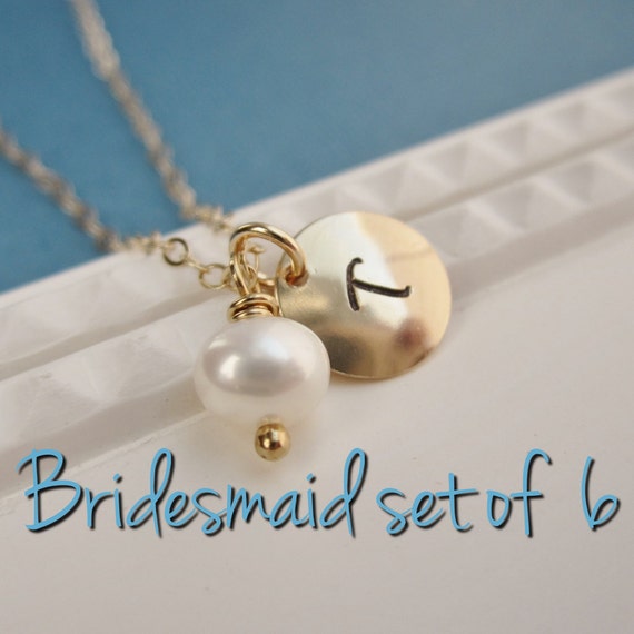 Set Of Six 6 Bridesmaid Necklaces Pearl Necklace