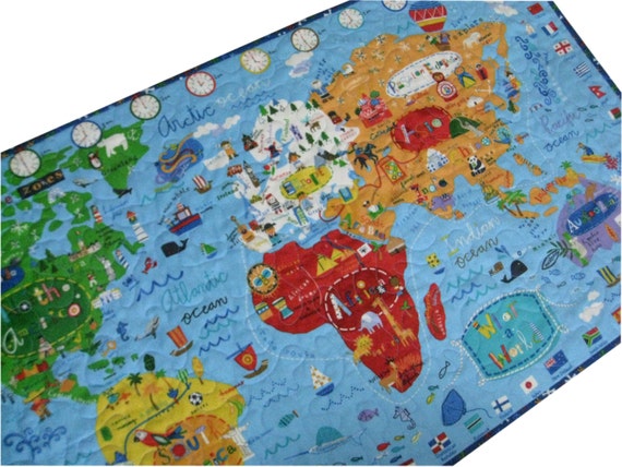 World Map Educational Quilt for Wall or Play