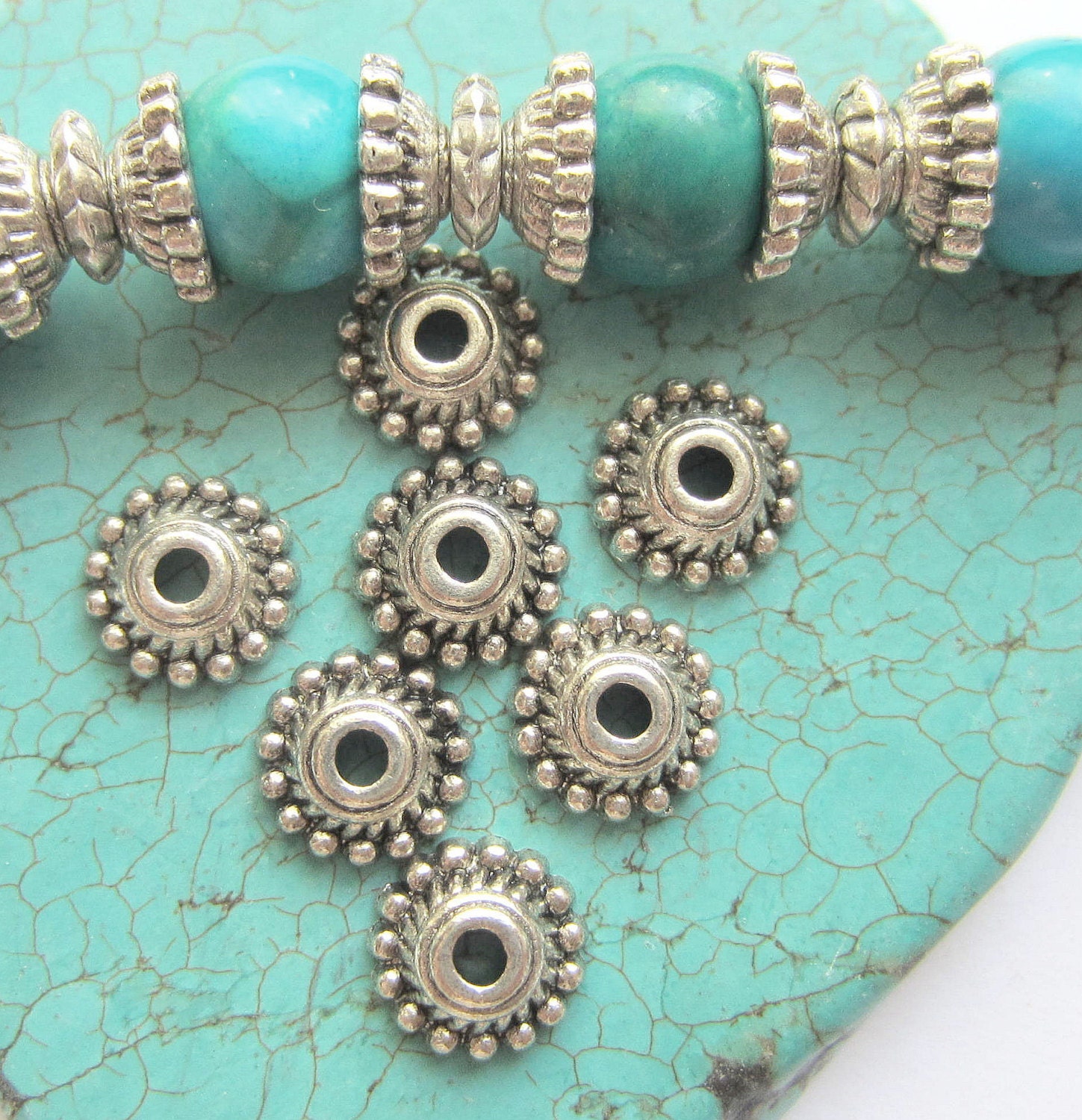 30 Antique silver Bead caps jewelry making supplies 8mm bead