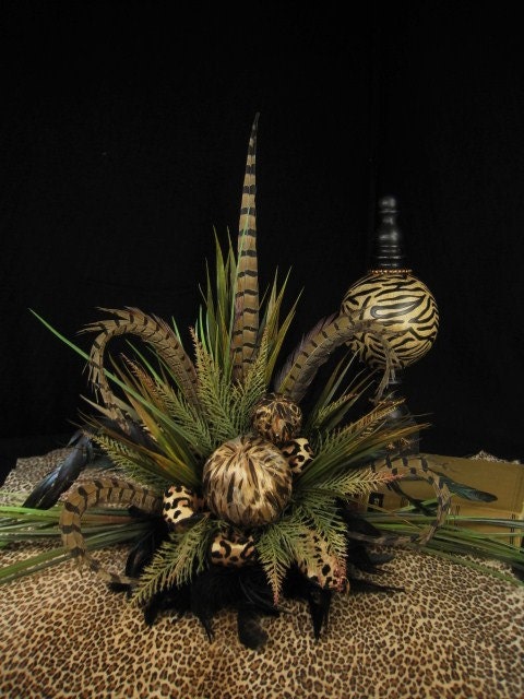 Floral Feather Arrangement Double Brown Feather by tapestryoflife