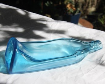 Slumped Bottle Bowl - Bright Blue Gin