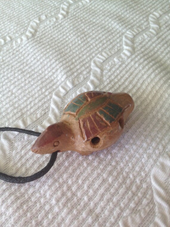 Handmade Mexican Clay Turtle Whistle Pendant by faithbrady on Etsy