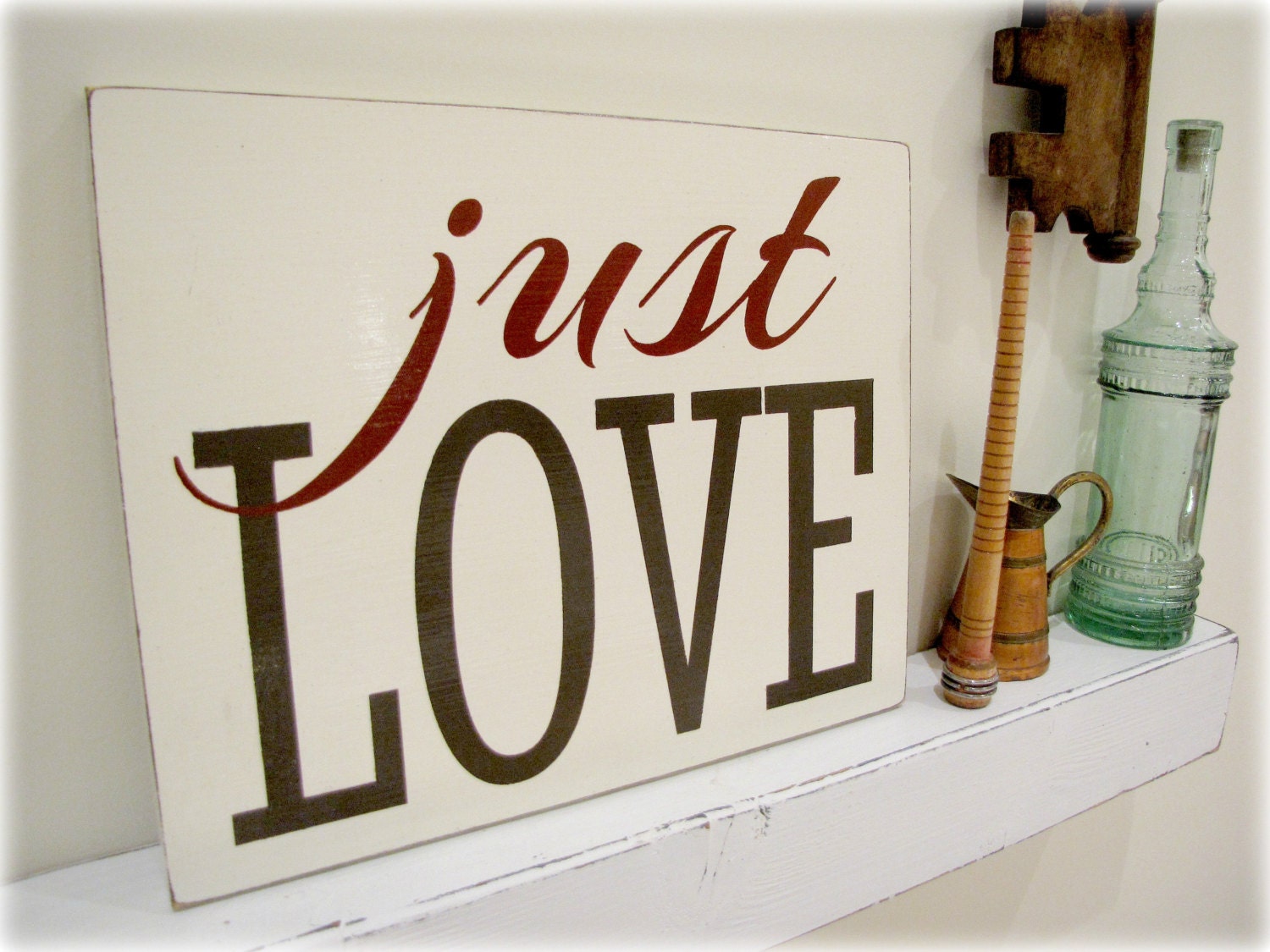 Typography Wall Decor JUST LOVE Distressed Wood by cellardesigns