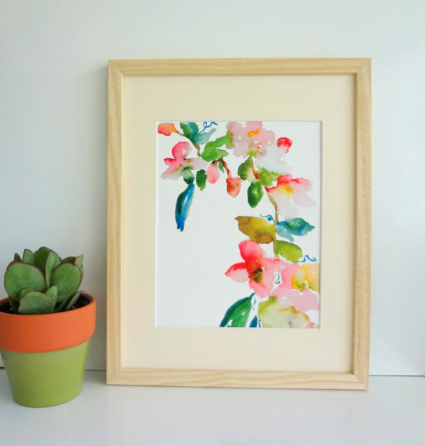 Flowers On Vine Watercolor Fine Art Print 8x10 Watercolor