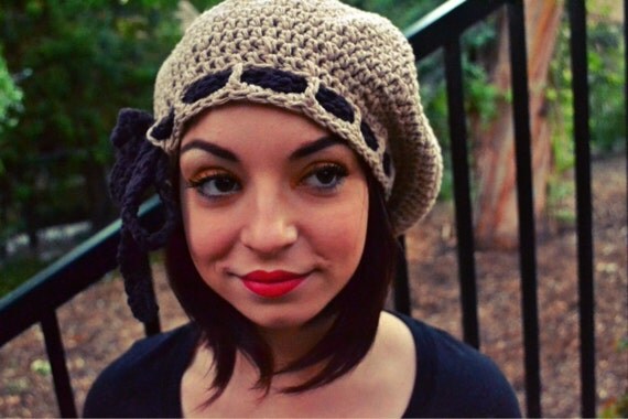 Crochet Beret with Ribbon Crochet Hat by GabysSchaufenster