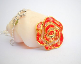 Red rose necklace | Etsy