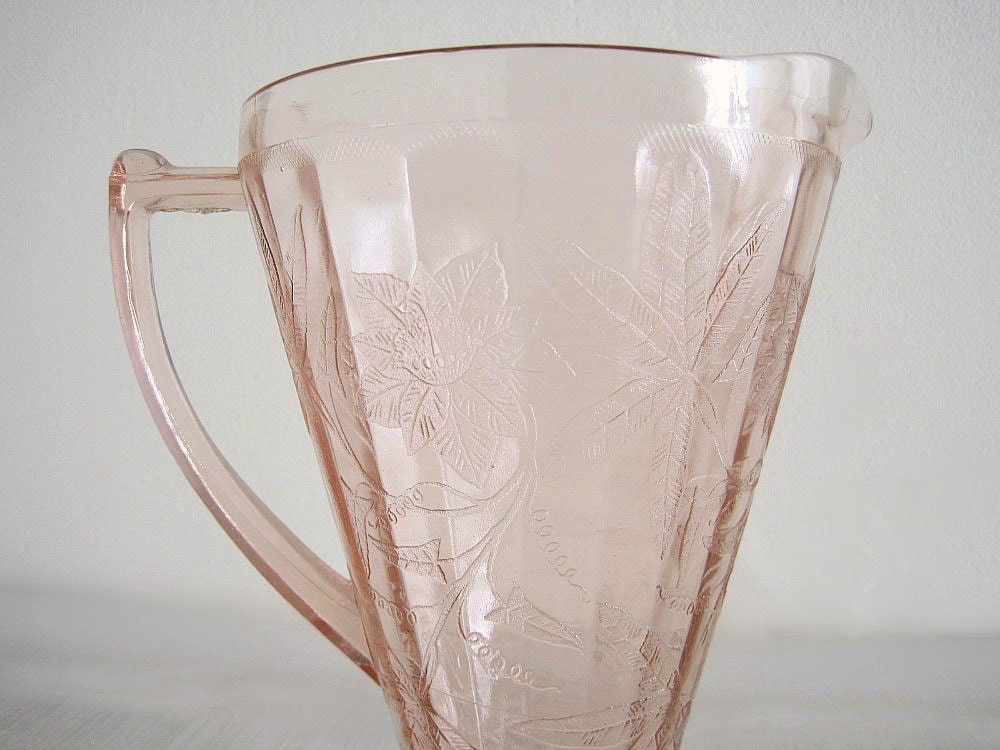 Vintage Pink Depression Glass Pitcher By Goldendaysantiques