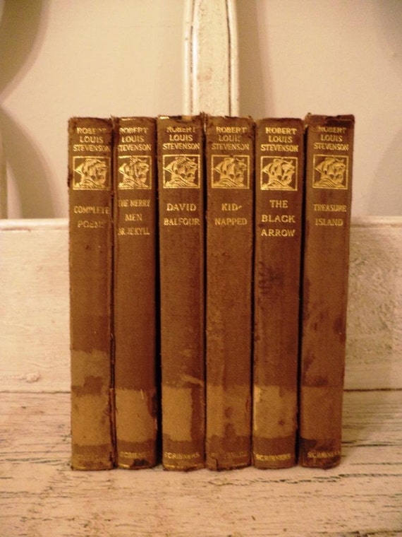Robert Louis Stevenson Book Set from 1908 Leather Bound Soft