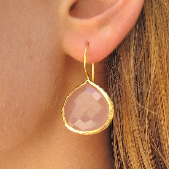 Rose Quartz Gold Earrings Bridesmaid Earrings Gemstone