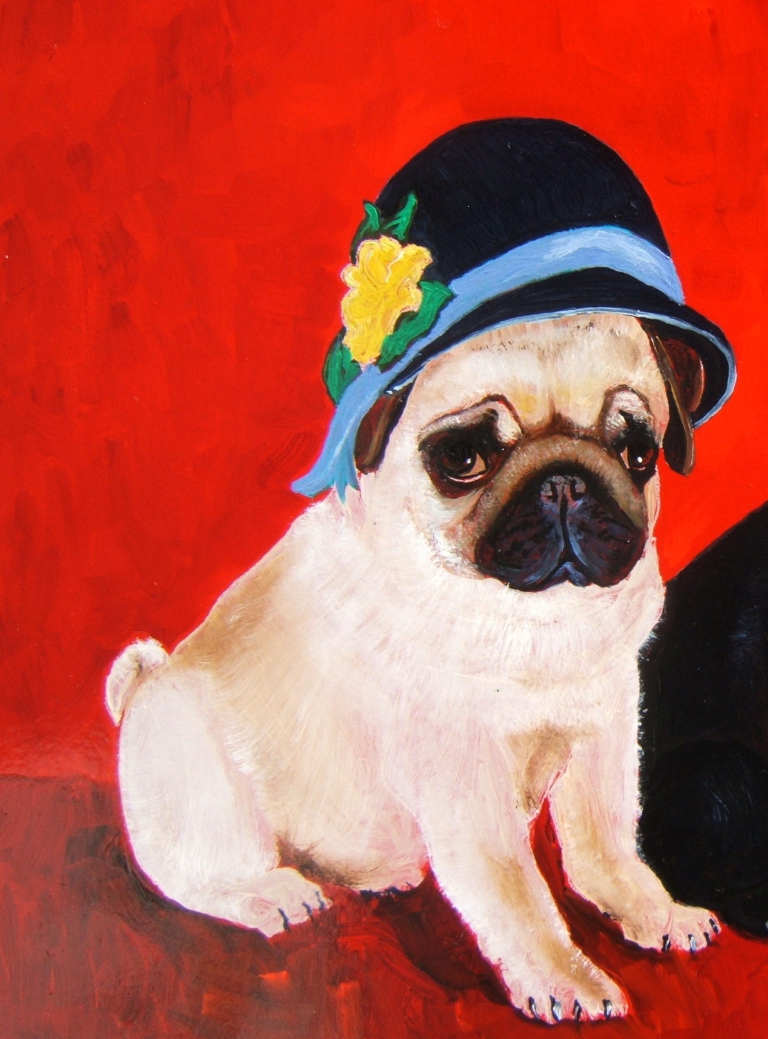Pug Art Print of an original oil painting Opening Day