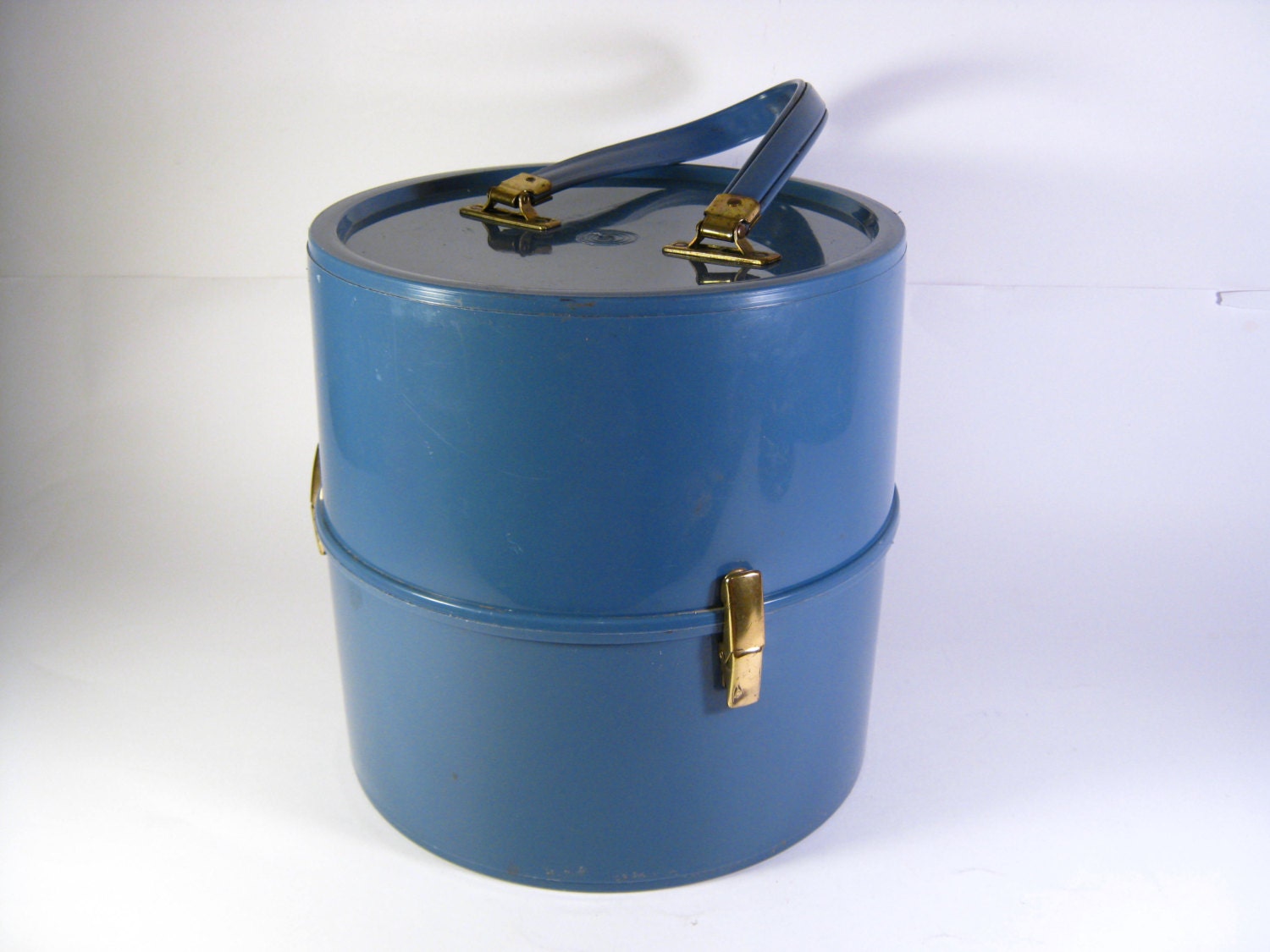 Vintage Very Blue Hat Wig Box 1970's Hard Case Blue Wig