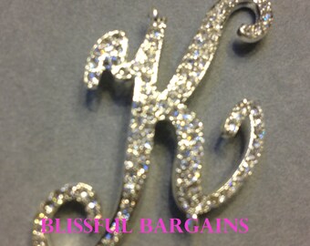 Crystal Pave Silver Initial Letter K Charm Bracelet Connector