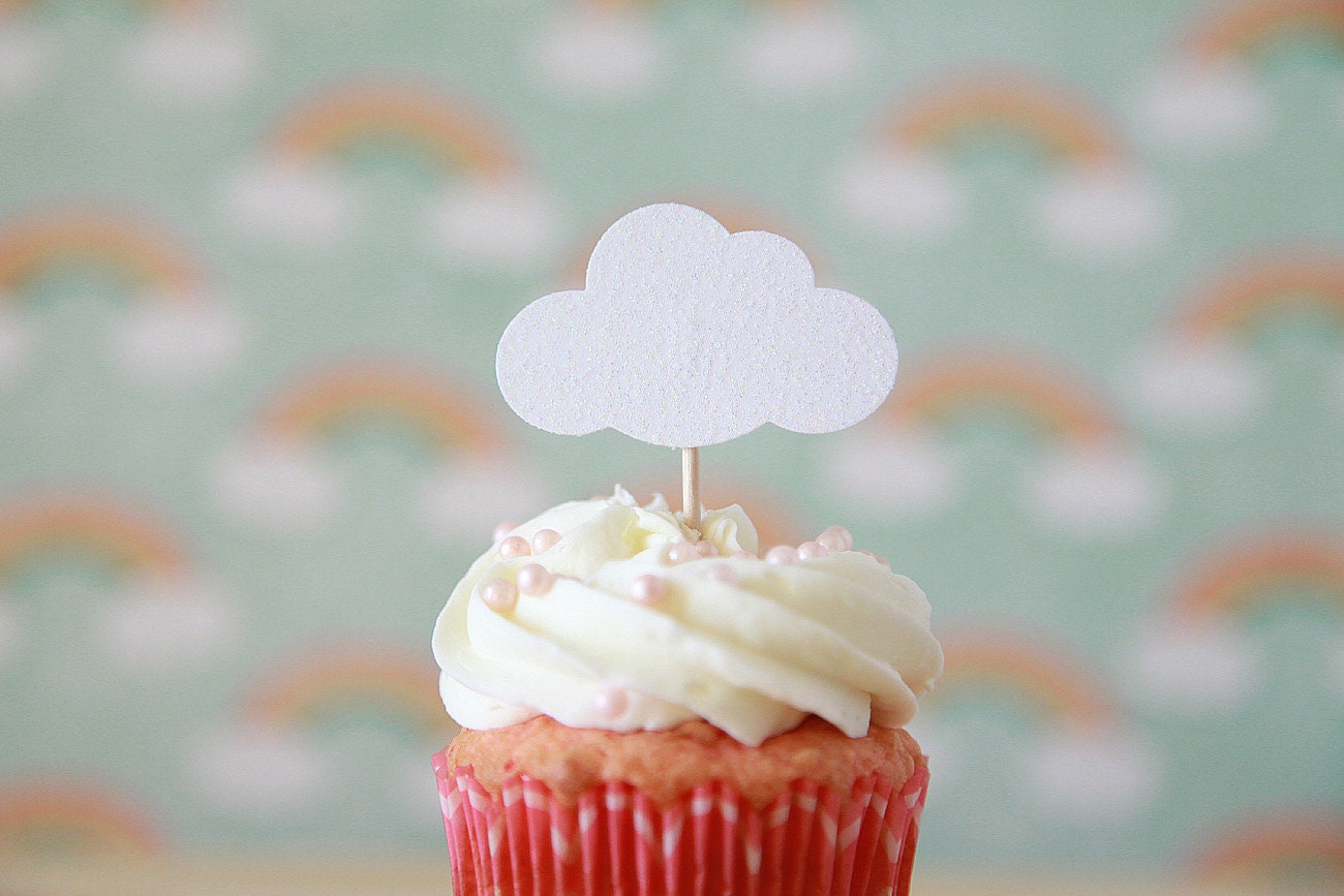 Glitter Cloud Cupcake Toppers Rainy Day theme Baby shower