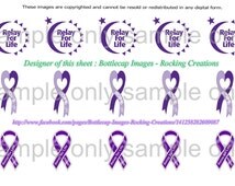 1" Bottle cap digital images - Purple relay for Life
