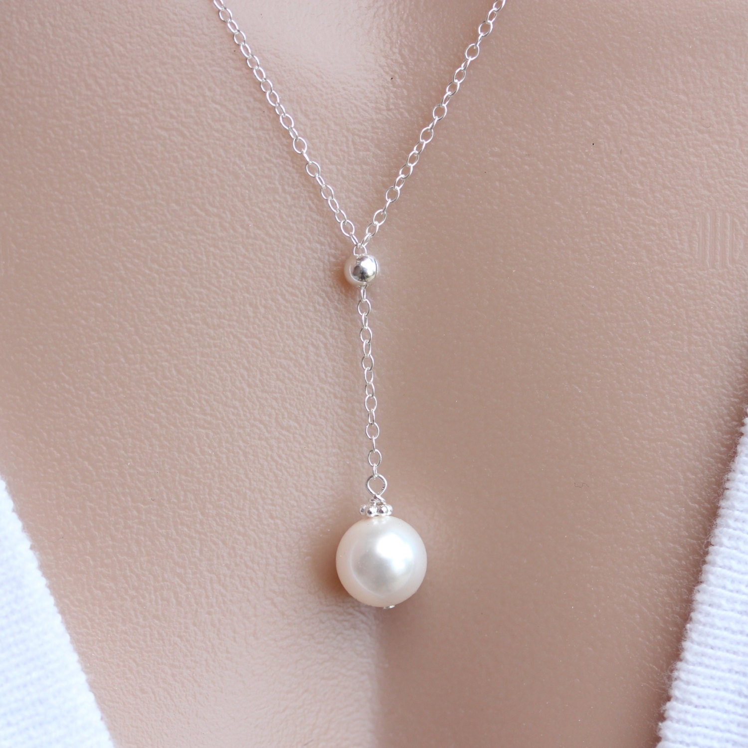 Pearl Necklace Sterling Silver Dangling Pearl Necklace