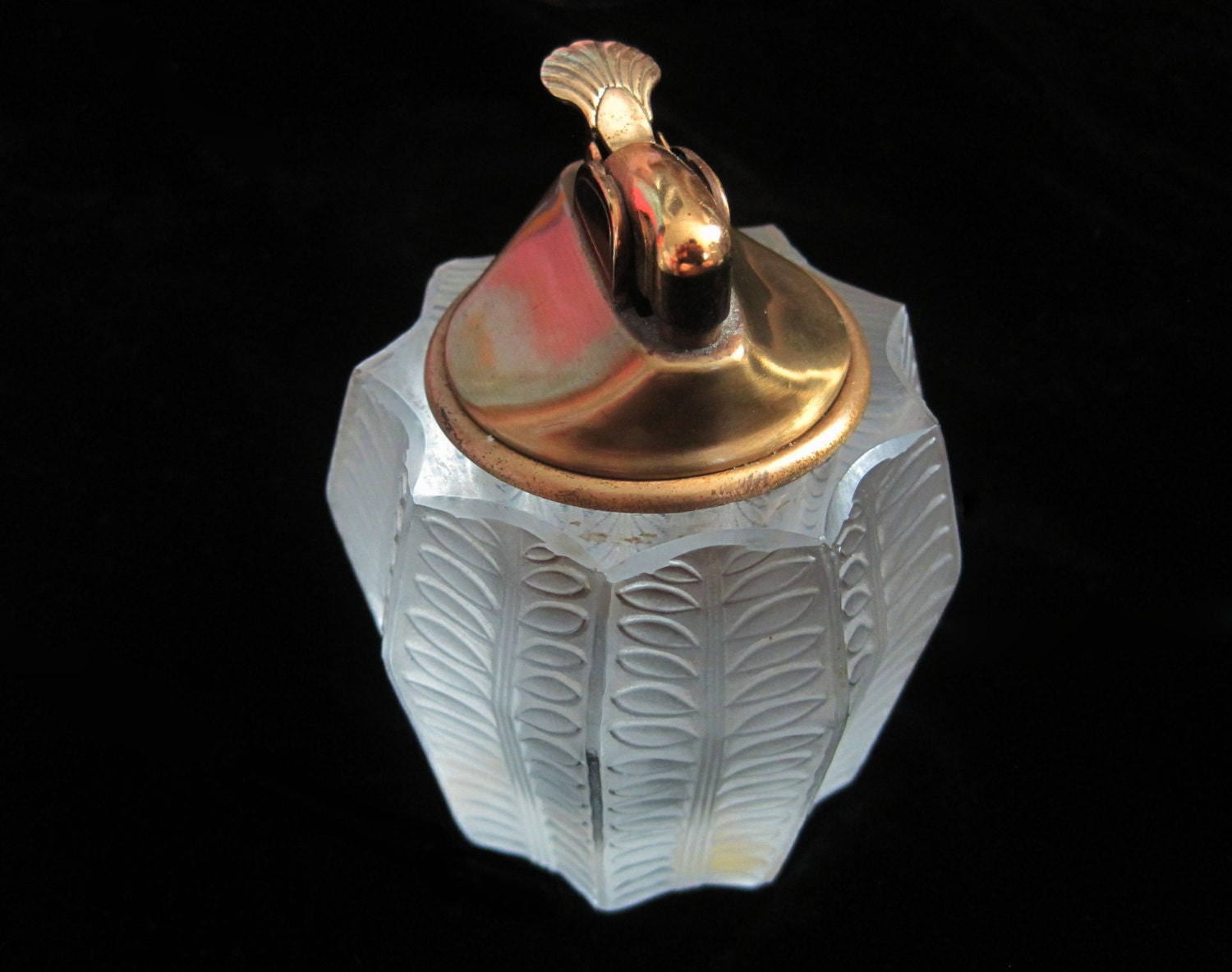 Lalique Lighter Vintage Frosted Glass Beveled Gold Tone White ...